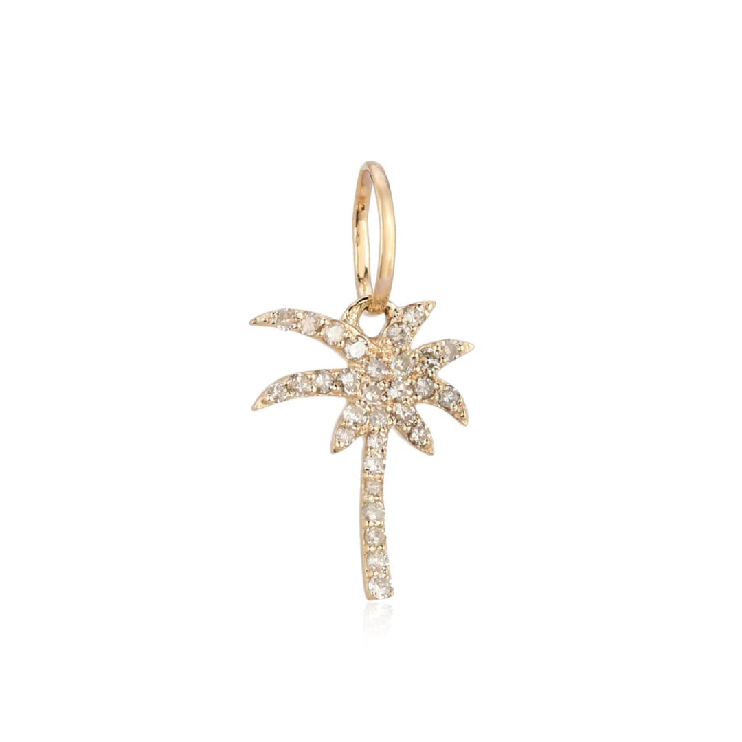 14K Mini Diamond Palm Tree Charm, 14k Gold Palm Tree Pendant, Beach ...