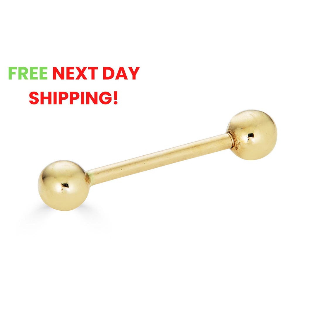 14G Barbell, 14K Tongue Barbell, Real Gold Barbell Jewelry, Solid Gold ...
