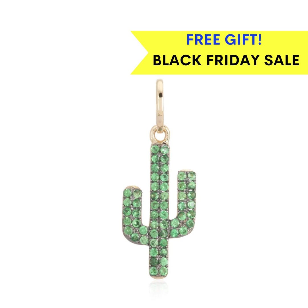 14K Diamond Cactus Charm, 14k Tsavorite Cactus Charm, 14k Gold Cactus ...