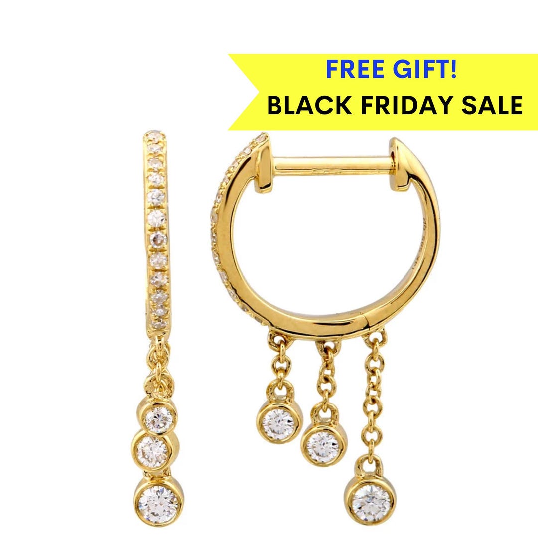 14K Gradual Dangle Diamond Hoop Earrings - Etsy