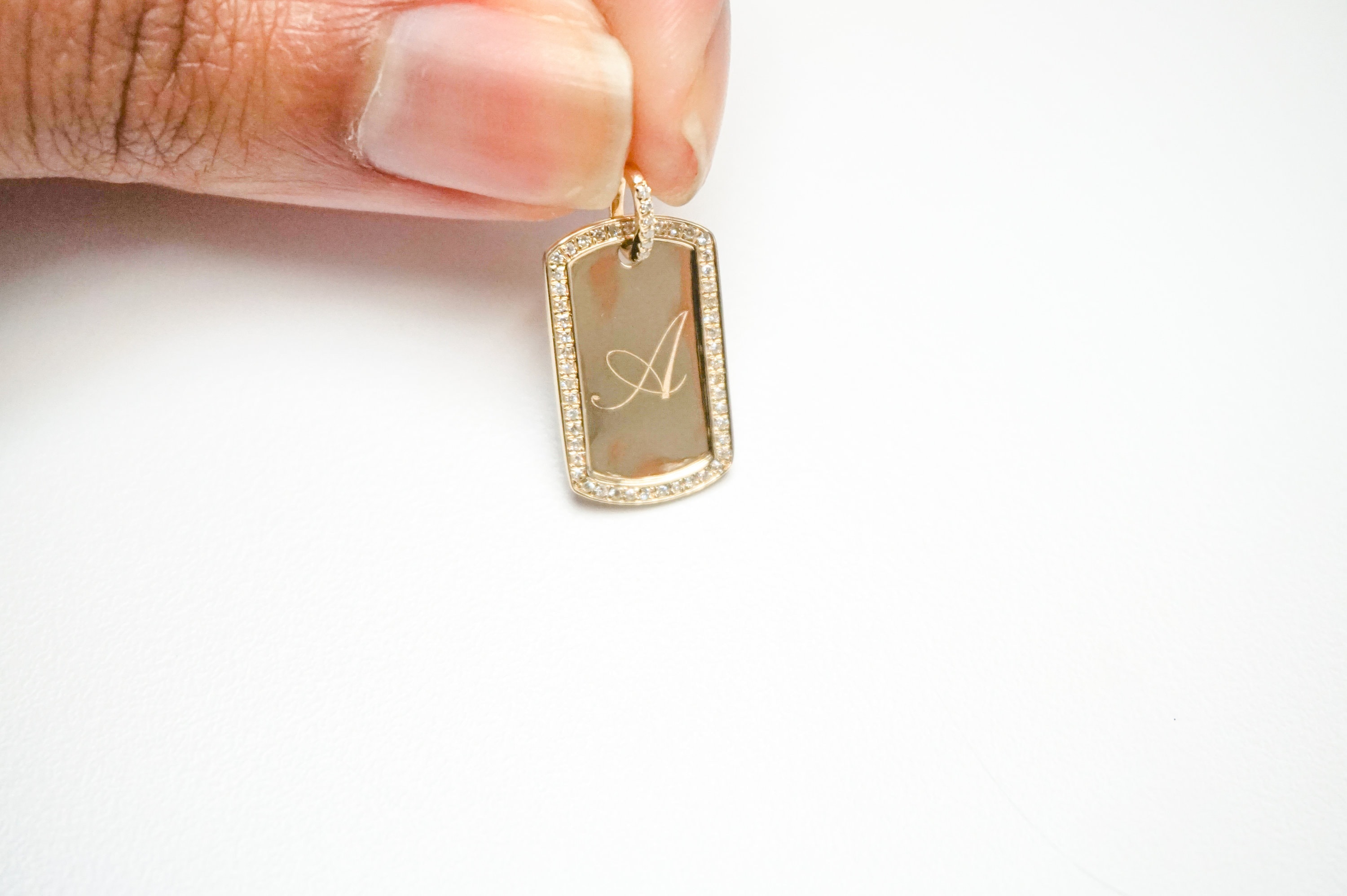 14k Gold Diamond Dog Tag Necklace Solid 14k Gold Diamond Dog - Etsy