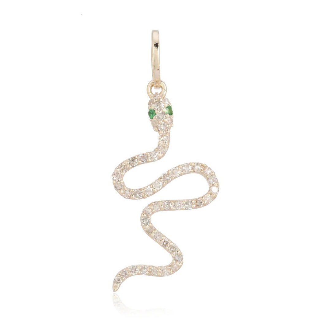 14K Diamond Snake Charm, 14k Gold Emerald Eye Snake Charm, 14k Diamond ...