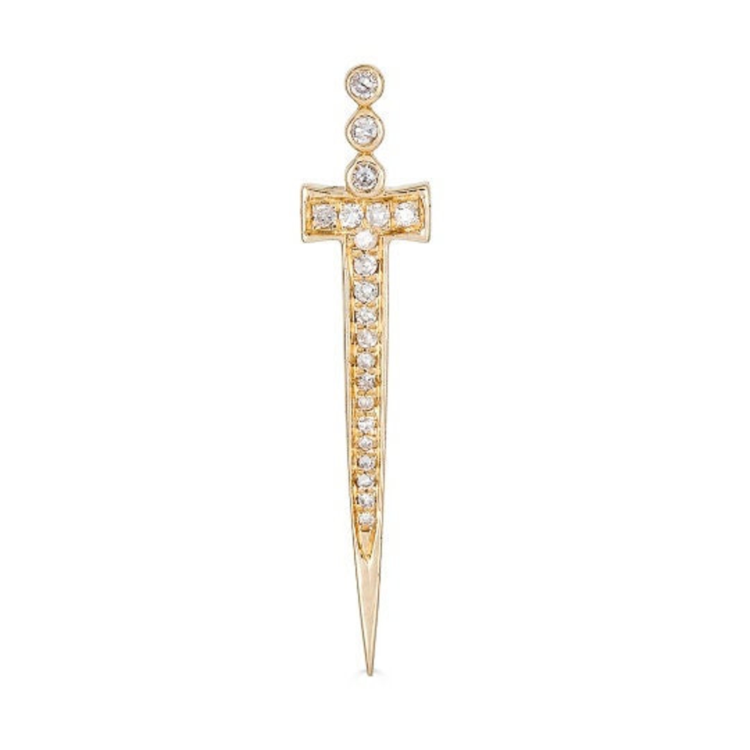 14k Gold Diamond Sword Charm, 14k Gold Cross Pendant, Solid Gold ...