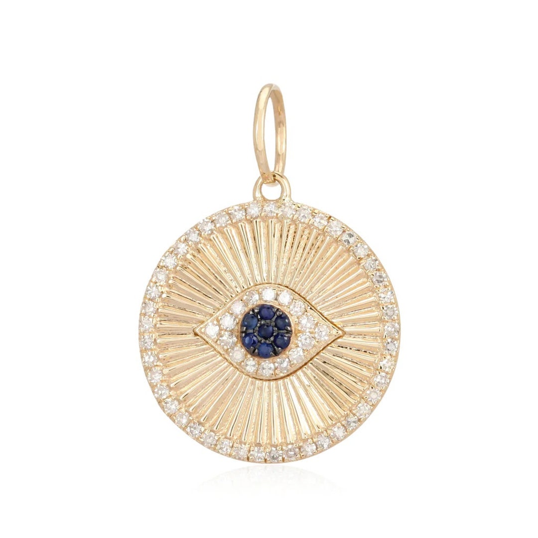 14K Evil Eye Charm, Solid Gold Evil Eye Charm, Real Gold Evil Eye Charm ...