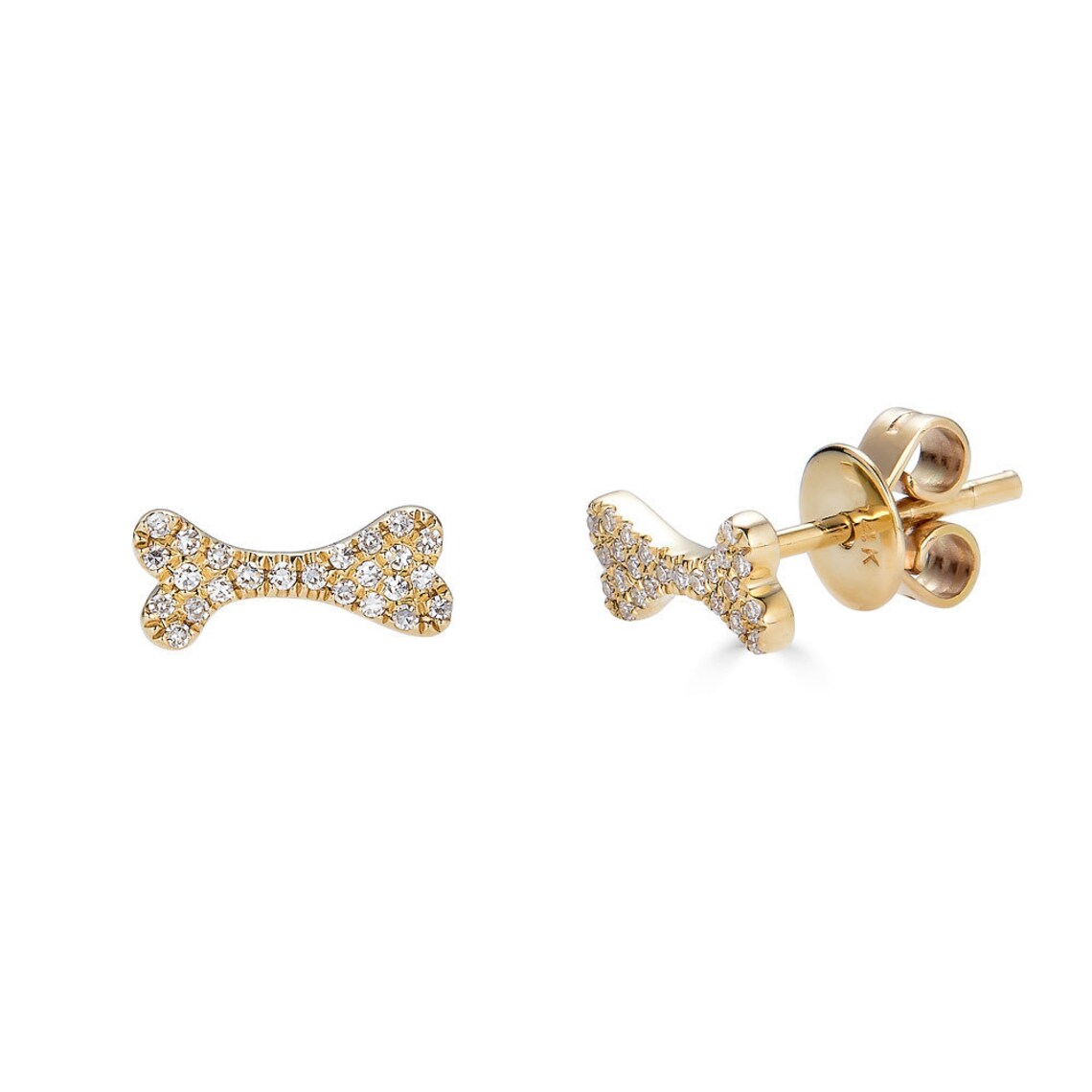 14k Diamond Dog Bone Earrings Paw Print Diamond Dog Studs - Etsy