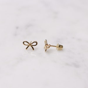 14K Gold Bow Stud Earrings, 14k Real Gold Stud Earrings, 14k Gold Screwback Stud Earrings ...
