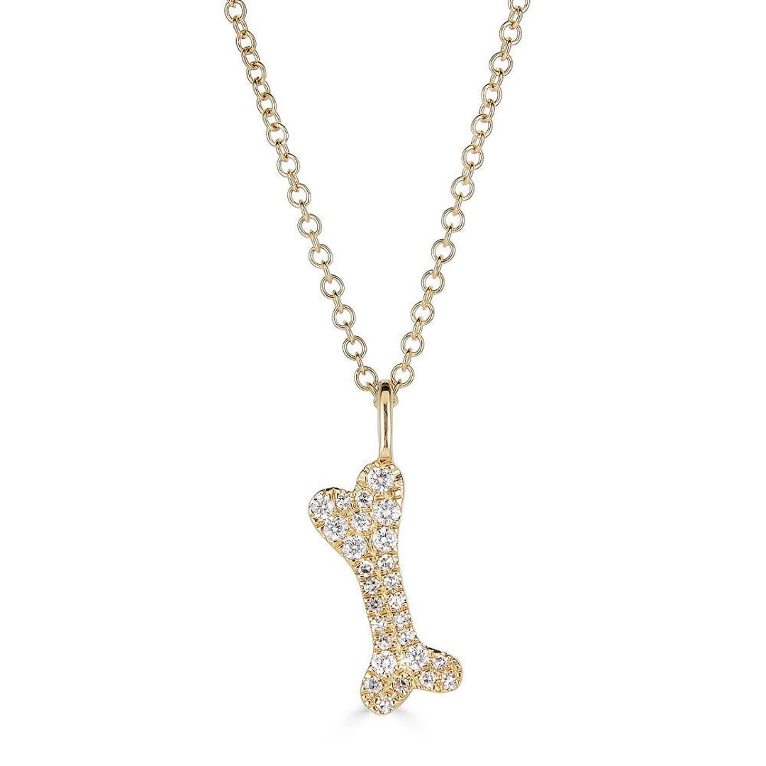 14k Diamond Dog Bone Necklace, Paw Print, Diamond Dog Necklace, Cat Dog ...