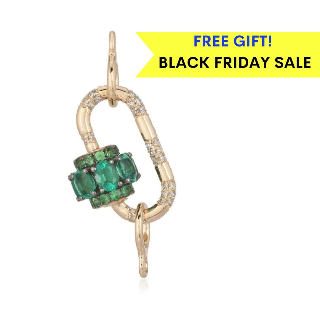 14K Diamond Emerald Carabiner Lock - Etsy