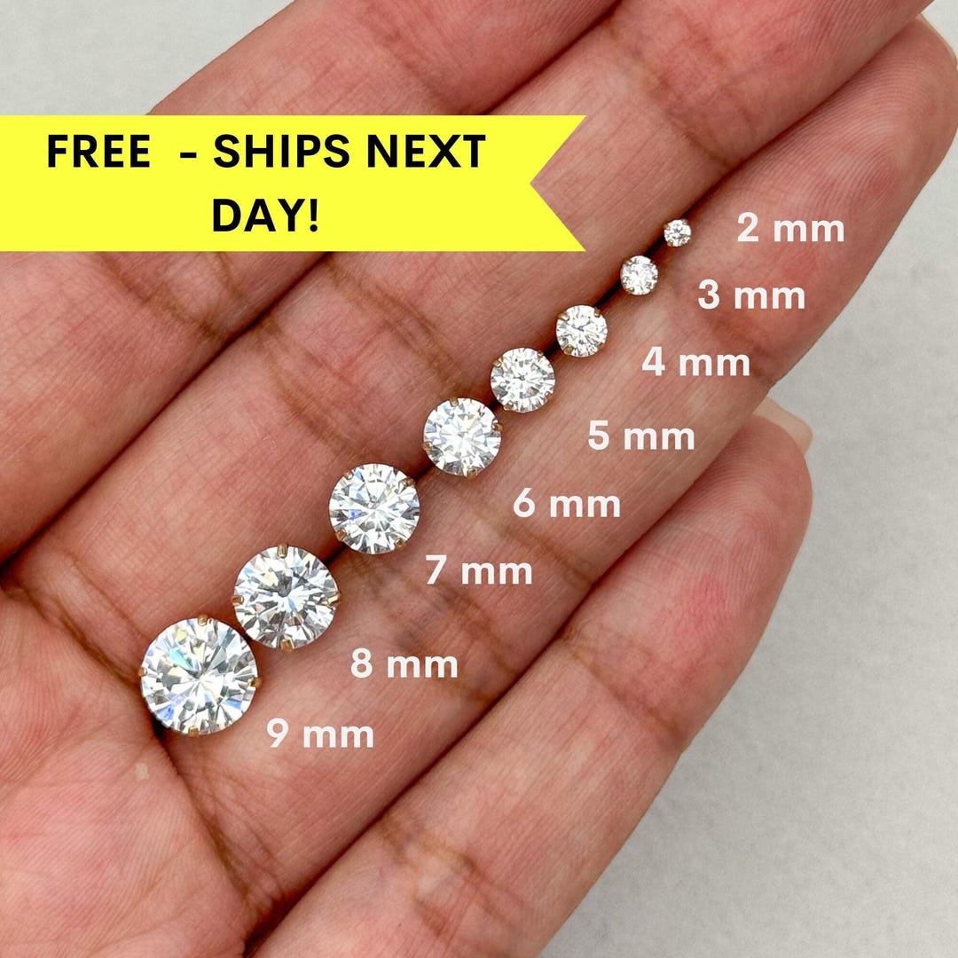 14K Simulated Diamond Earrings, D VVS Solid Gold Simulated Diamond ...