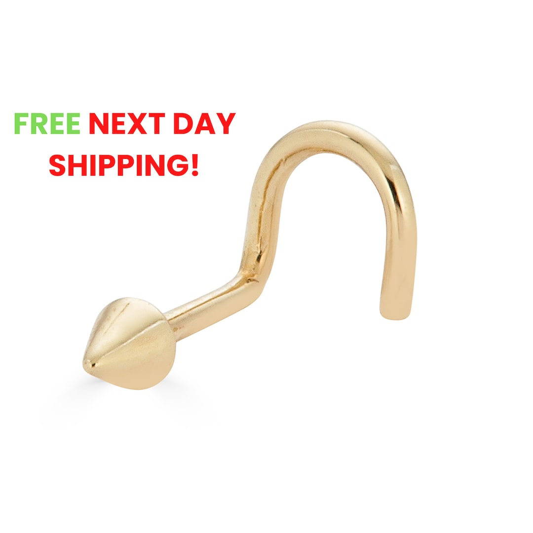 14K Solid Gold Spike Nose Stud, 20g 0.80 Mm Nose Stud, Ball Nose Stud ...