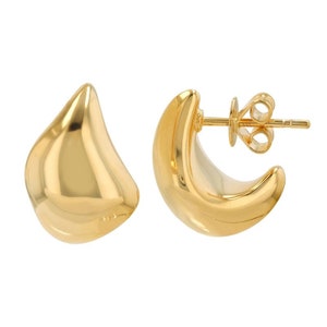 14K Gold Unique Shape Earrings Light Gold Weight, 14K Chunky Hoop ...