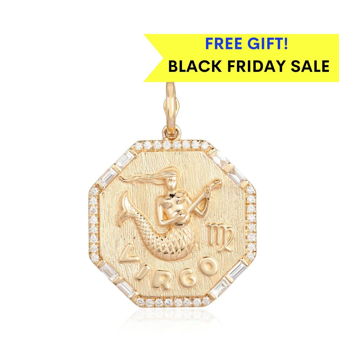 14K Diamond Zodiac Charm, Diamond Zodiac Pendant, 14k Virgo Jewelry ...
