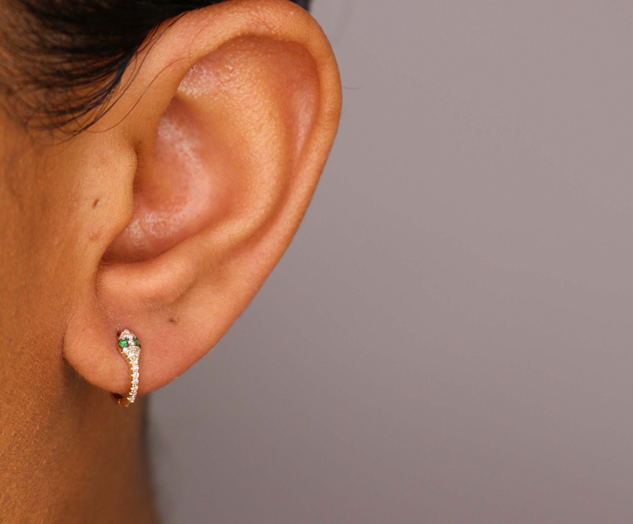 14k Diamond Snake Earrings Diamond Snake Huggie Earrings | Etsy