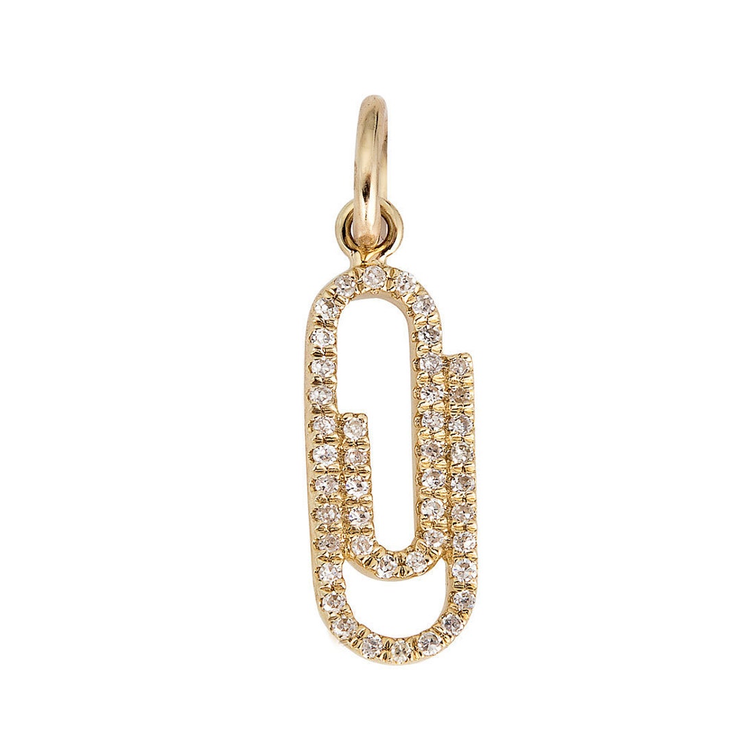14k Diamond Paperclip Charm, Solid 14k Gold Diamond Charm, Diamond ...