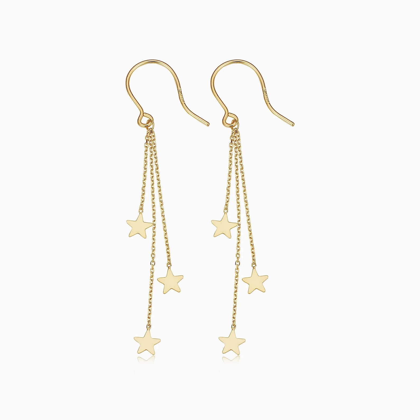 14K Dangle Star Earrings, 14K Solid Gold Chain Earrings, Chain Duster ...