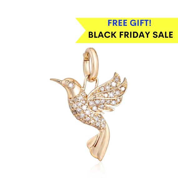 14K Diamond Bird Charm Diamond Humming Bird Charm Sapphire Bird Charm Sapphire Humming Bird Charm 14k Gold Bird Jewelry Black Friday Etsy