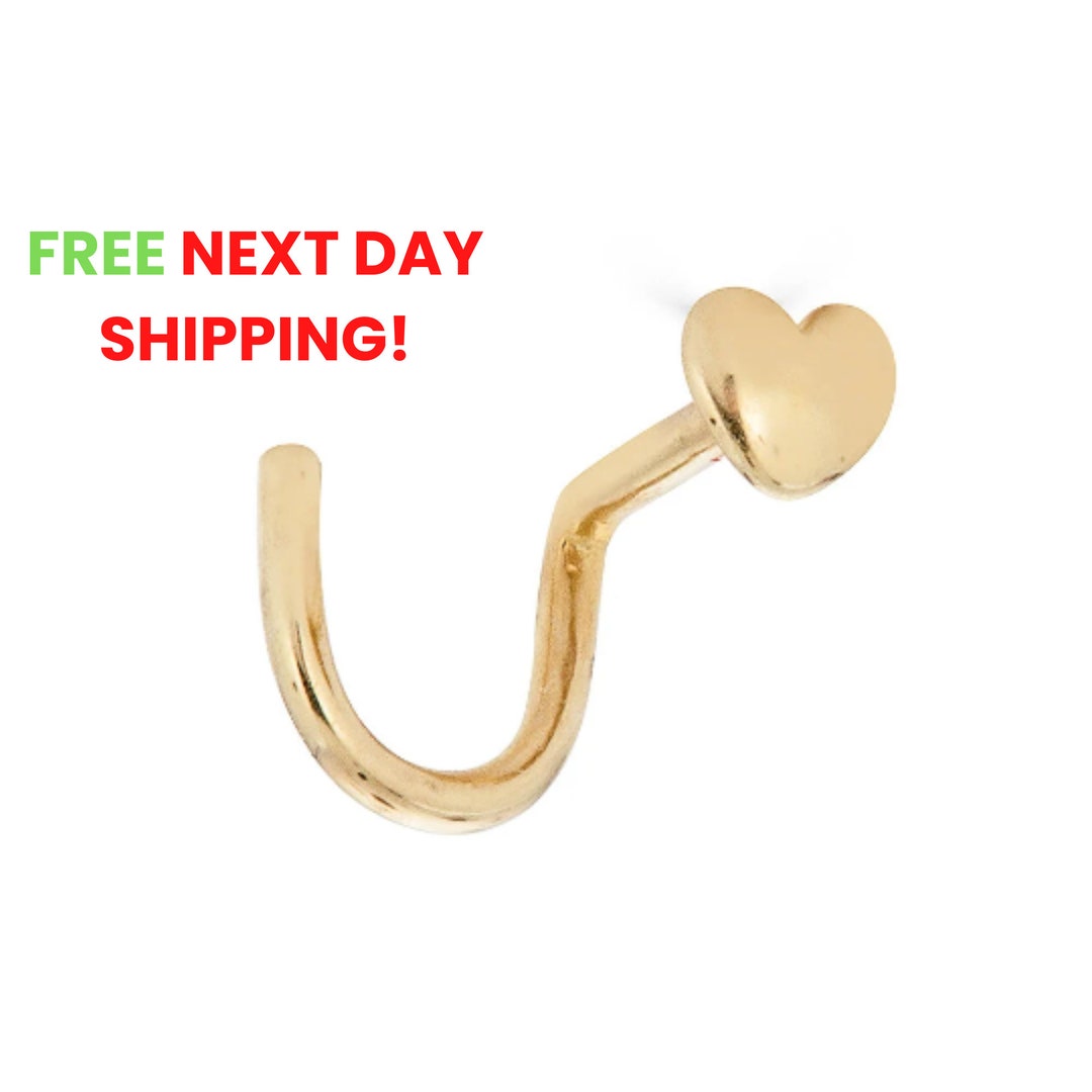 14K Solid Gold Heart Nose Stud, 20g 0.80 Mm Nose Stud, Heart Nose Stud ...