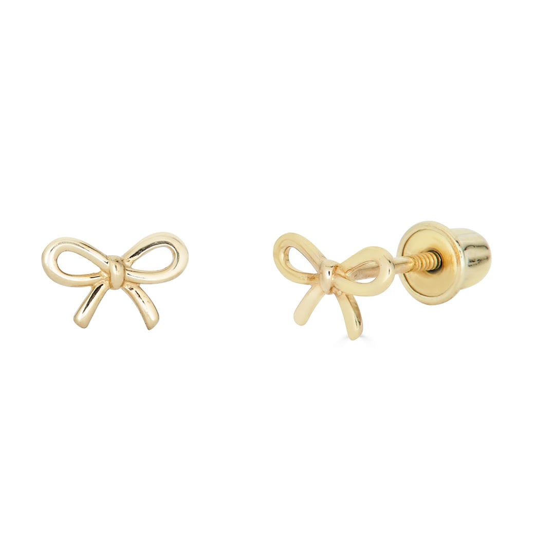 14K Gold Bow Stud Earrings, 14k Real Gold Stud Earrings, 14k Gold ...
