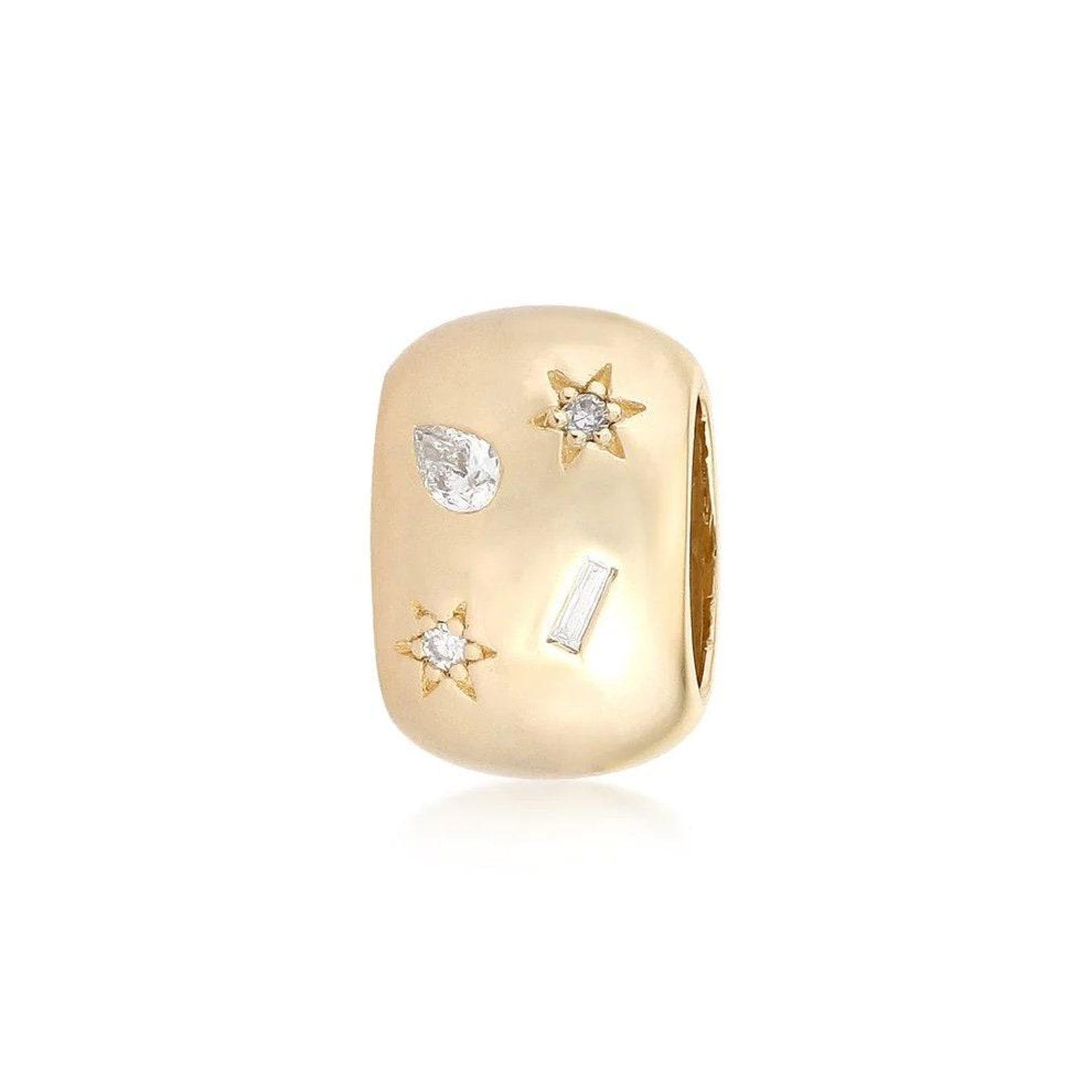 14K Large Diamond Bead Spacer, Diamond Connector Bead Spacer, Diamond ...