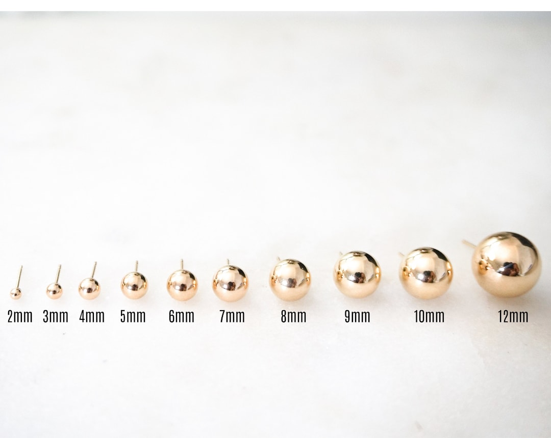 14K Gold Ball Studs Solid Gold Ball Earrings 2nd Hole - Etsy
