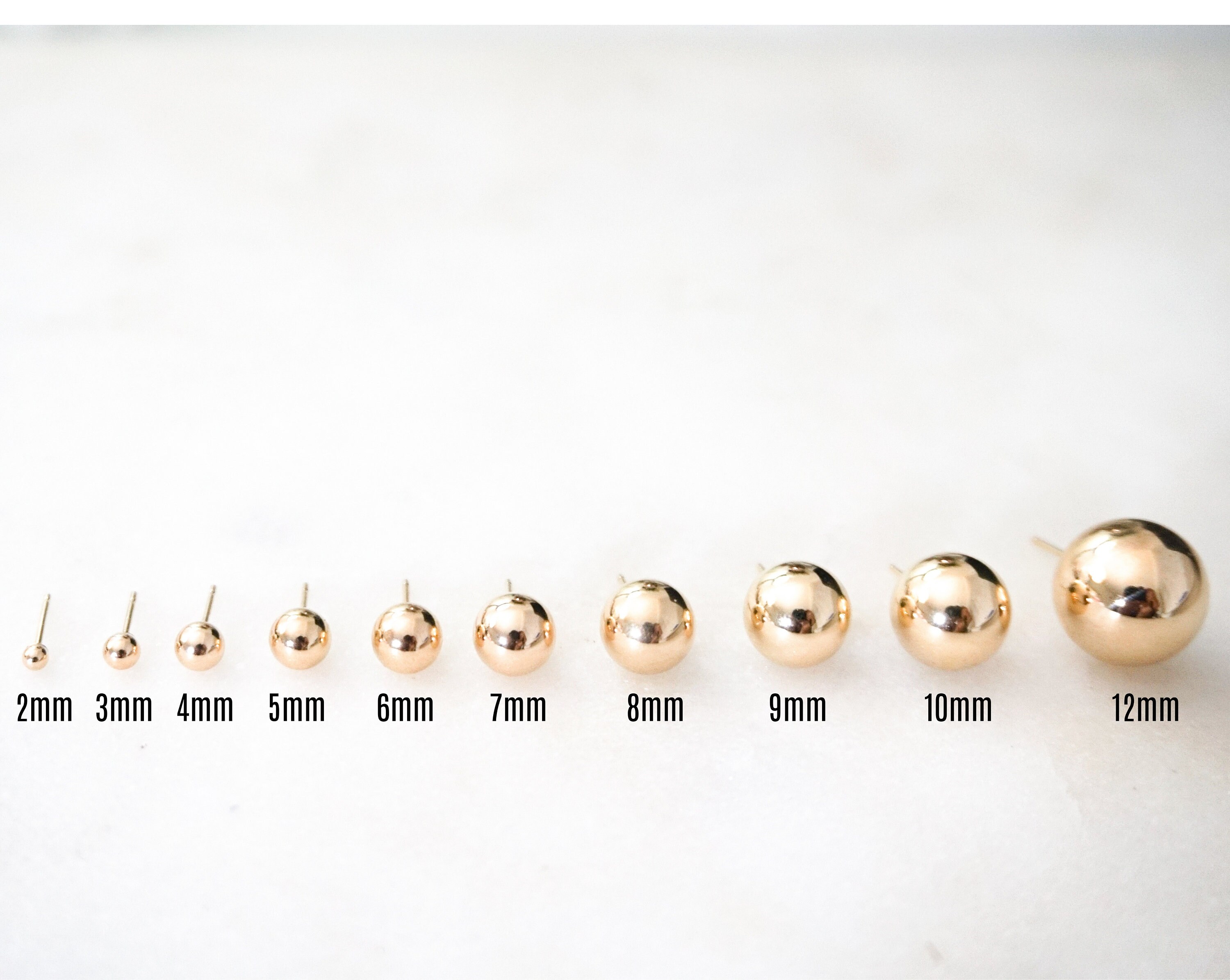 14K Gold Ball Studs Solid Gold Ball Earrings 2nd Hole - Etsy