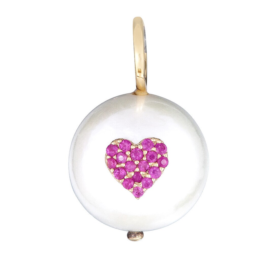14k Gold Ruby Heart Charm, Gold Pearl Charm, Pearl Charm, 14K Gold Ruby ...