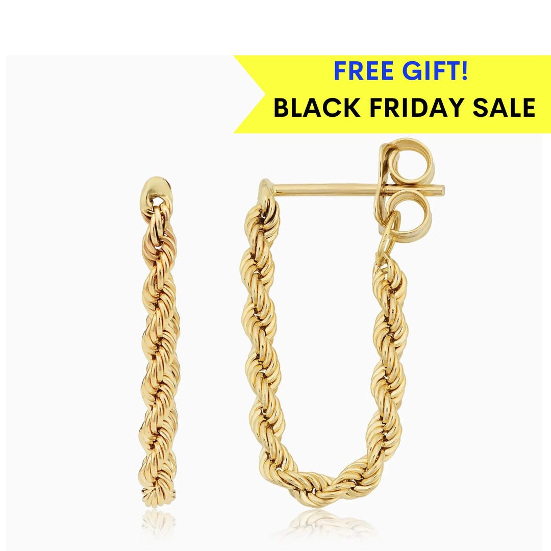14K Rope Chain Earrings, Solid Gold Chain Earrings, Every Day Chain ...