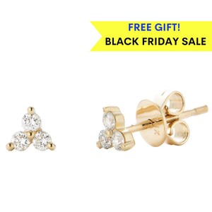 14k Gold Diamond Cluster Studs, Diamond Trio Studs, Black Friday Sale, Dainty Diamond Studs, 2nd ...
