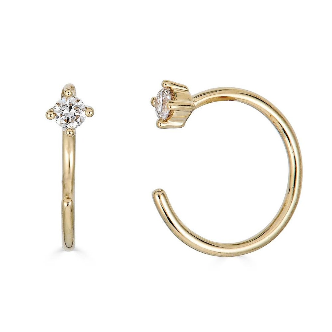 14k Diamond Hook Earring, Gold Diamond Hook Earring, 14k Everyday ...