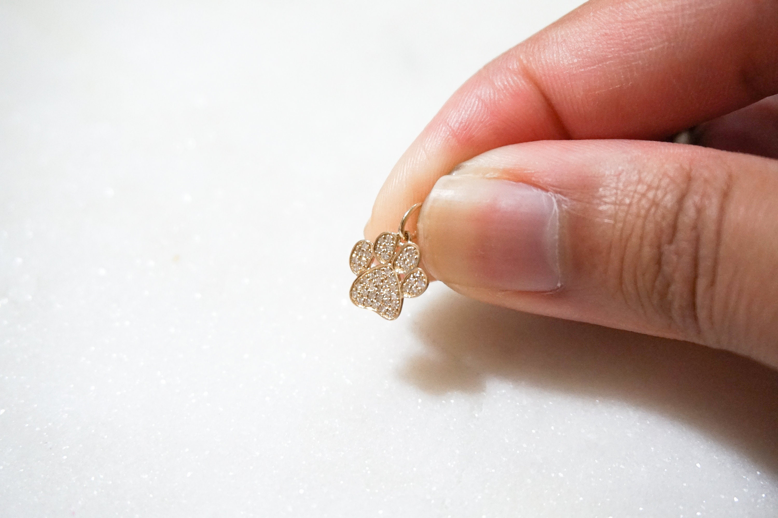 14k Diamond Paw Print Diamond Dog Necklace Cat Dog Paw Print - Etsy