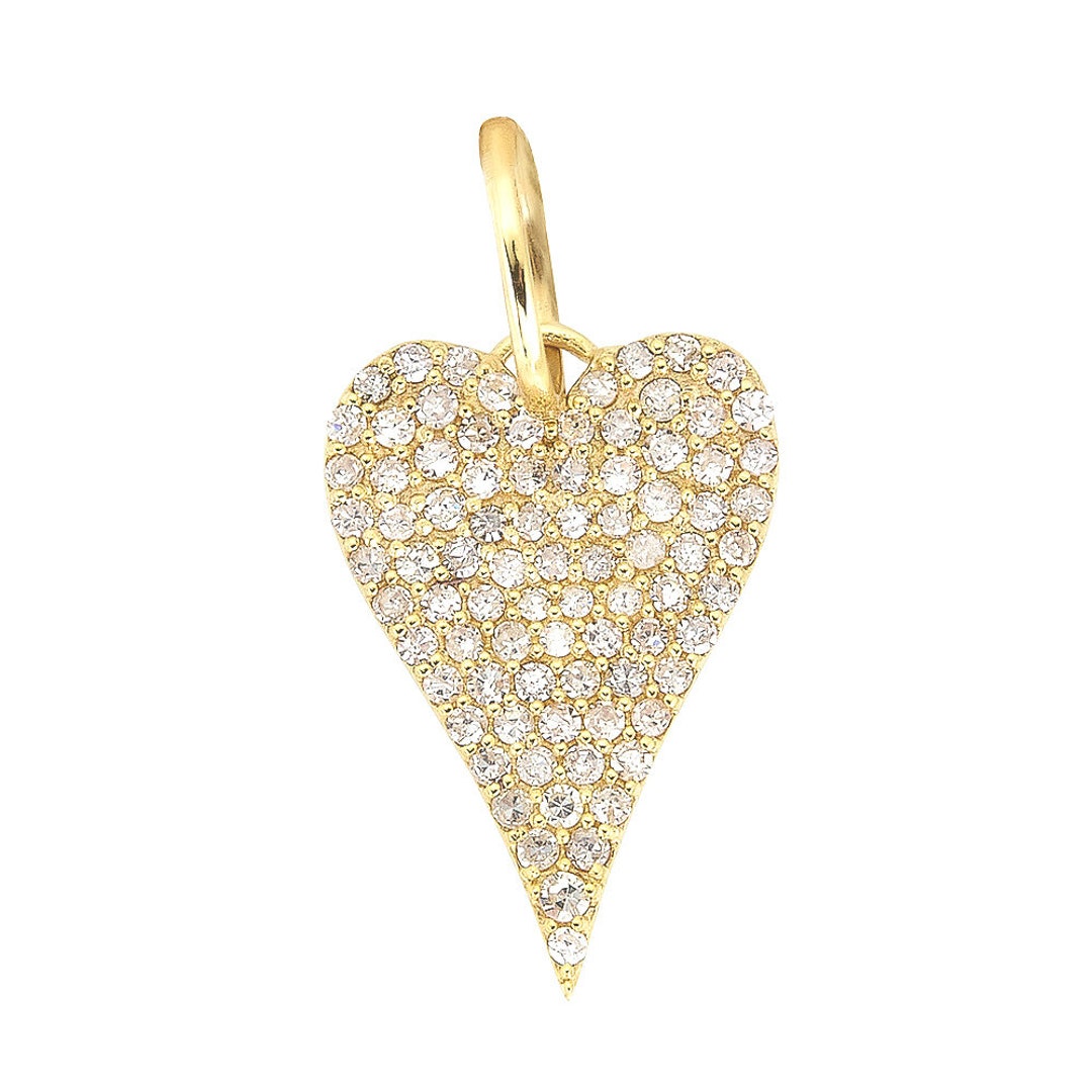 14k Gold Diamond Heart Charm, Diamond Heart Necklace, Gold Engrave ...