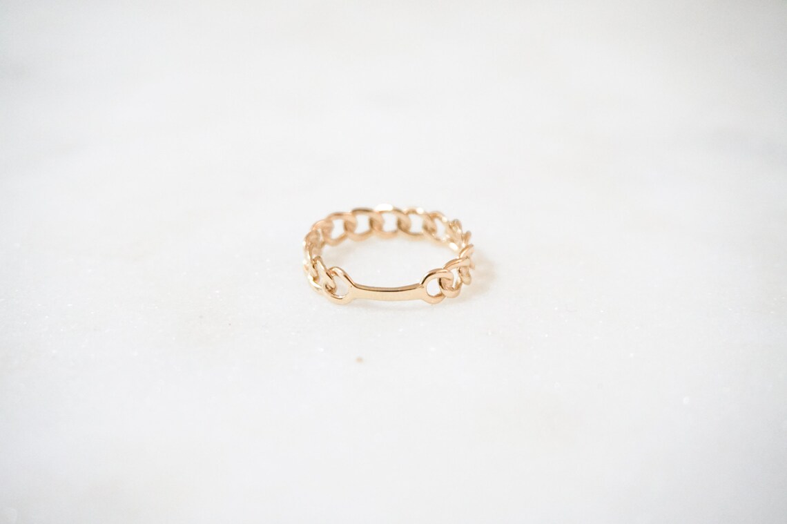 14k Gold Chain Ring 14K Solid Gold Curb Link Chain Ring Gold - Etsy