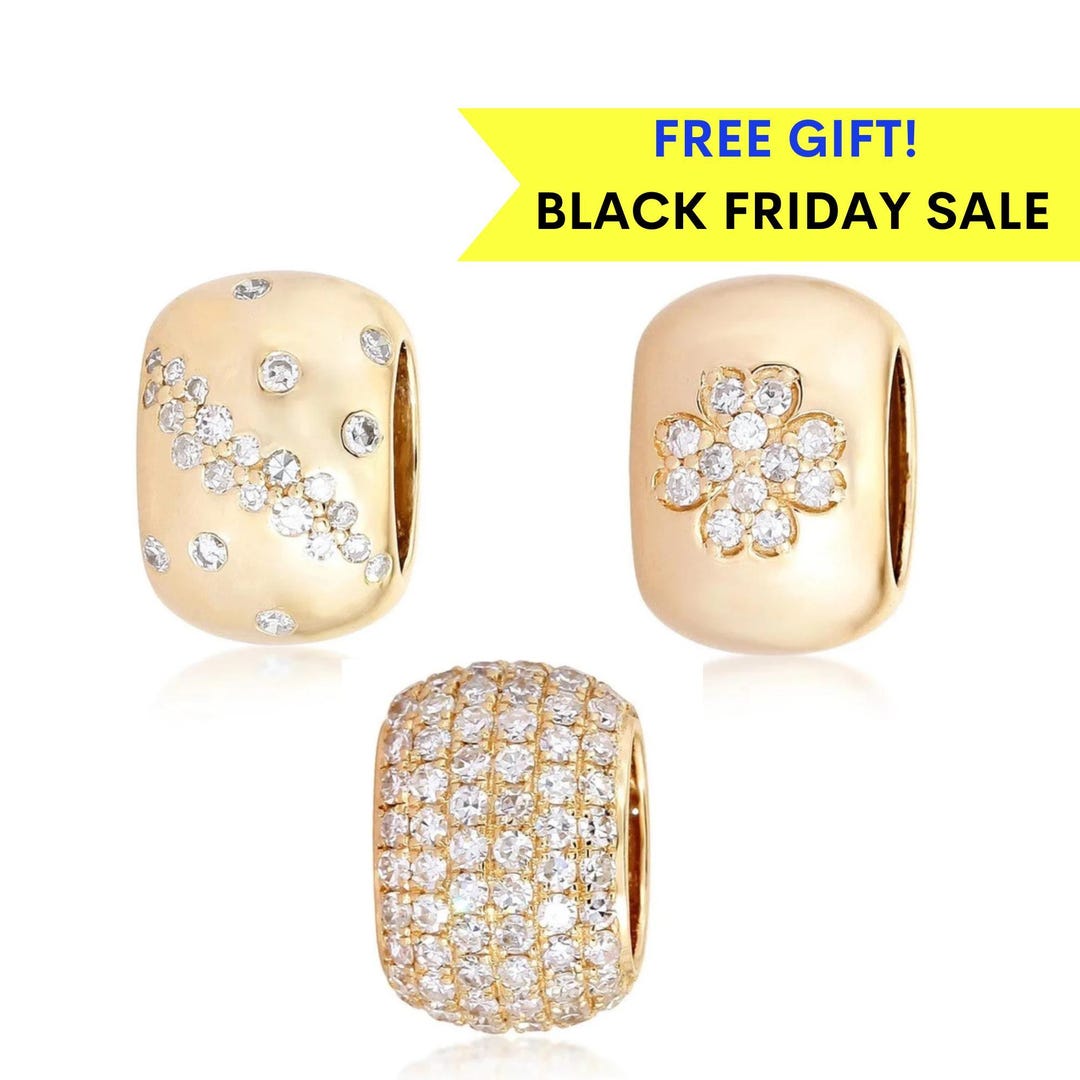 14K Large Diamond Bead Spacer, Diamond Connector Bead Spacer, Diamond ...