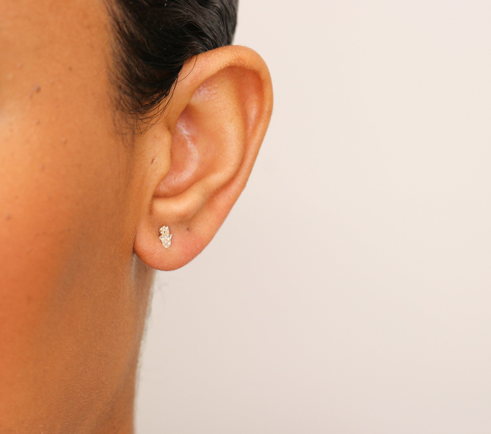 14k Diamond Hamsa Hand Studs 14k Gold Hamsa Earrings Tiny - Etsy