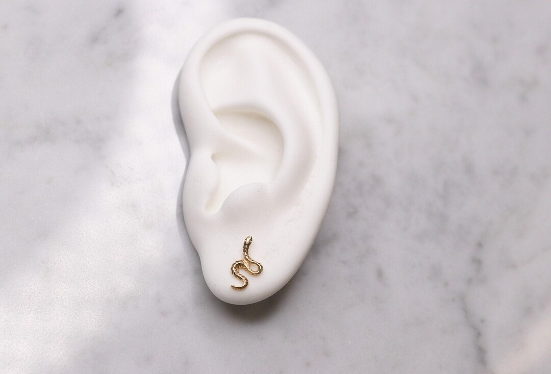 14K Gold Snake Stud Earrings, Real Gold Snake Stud Earrings, Screwback ...