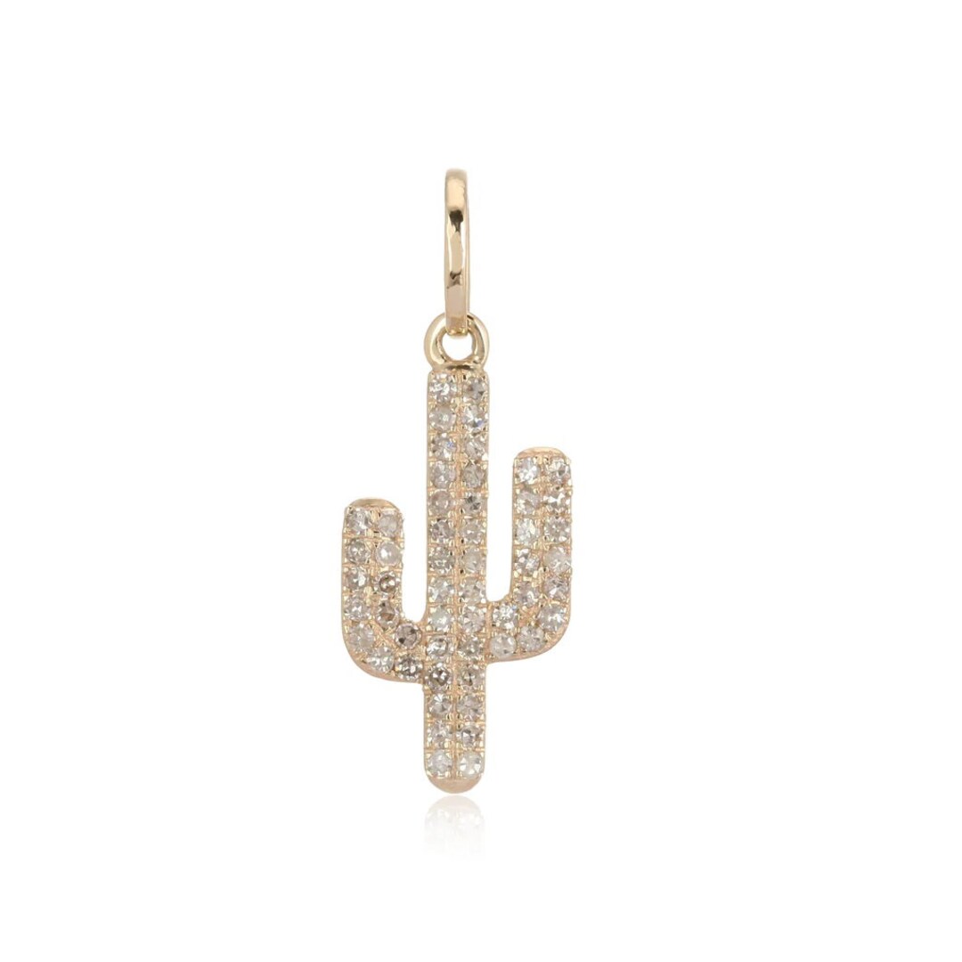 14K Diamond Cactus Charm, 14k Tsavorite Cactus Charm, 14k Gold Cactus ...