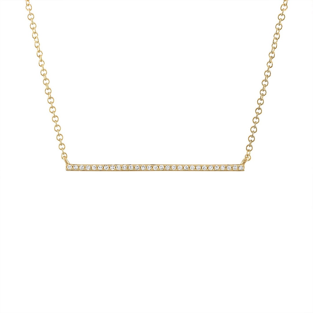 14k Diamond Bar Necklace, Diamond Bar Gold Necklace, Horizontal Bar ...