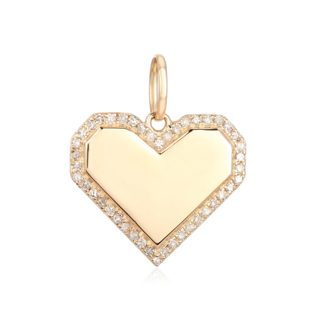 14K Diamond Outlined Heart Engravable Charm, Engravable Heart Charm ...