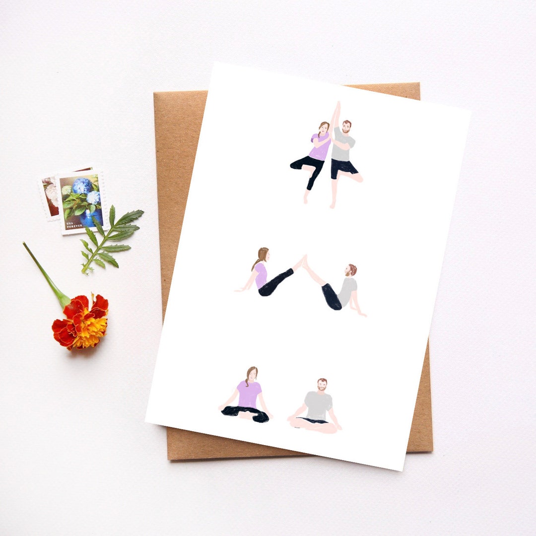Illustrated Yoga Card, Namaste, Yoga Love Card, Yoga Gift, I Love You ...