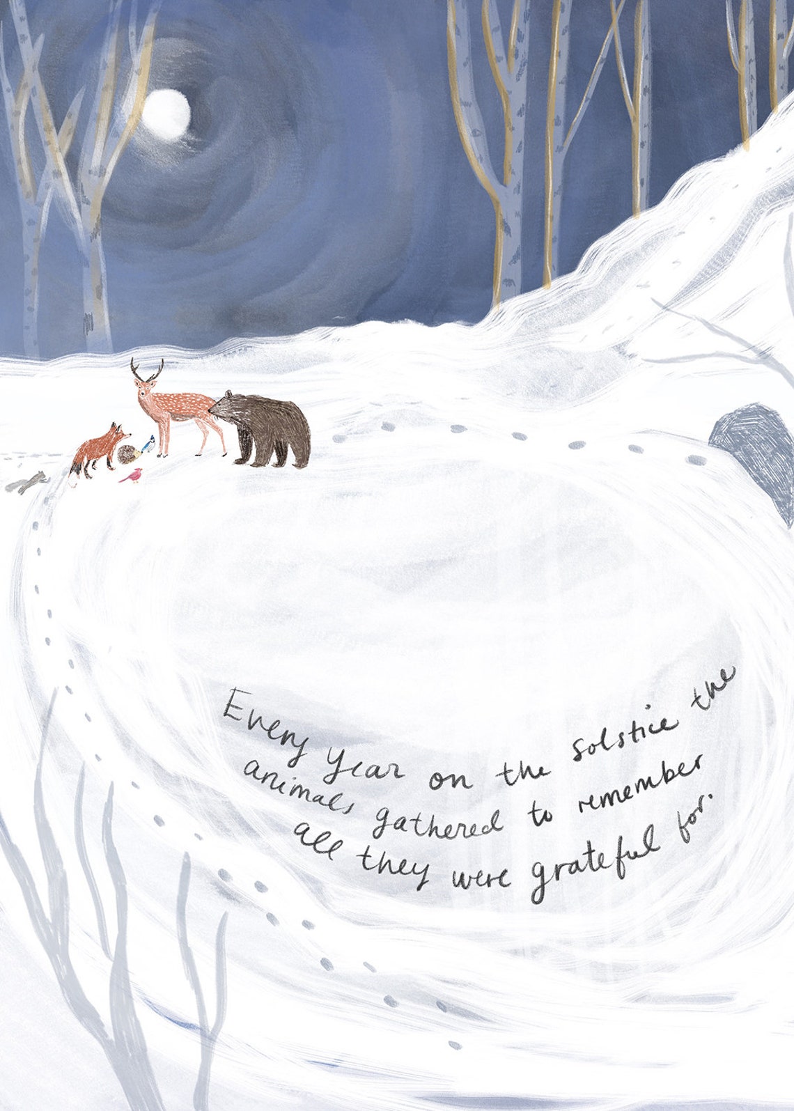 Winter Solstice Animals, Illustrated Holiday Greeting Card, Winter ...