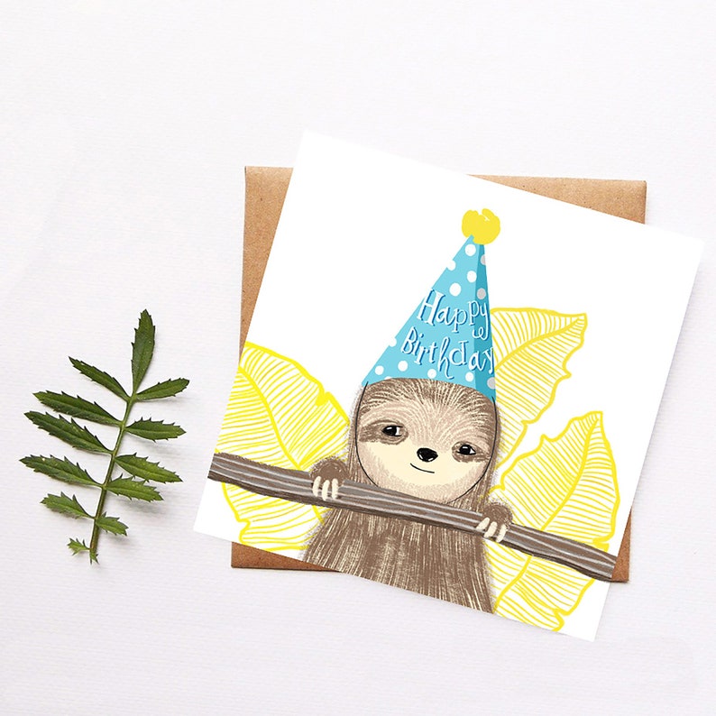 Sloth Happy Birthday Card Sloth Illustration Art Birthday - Etsy