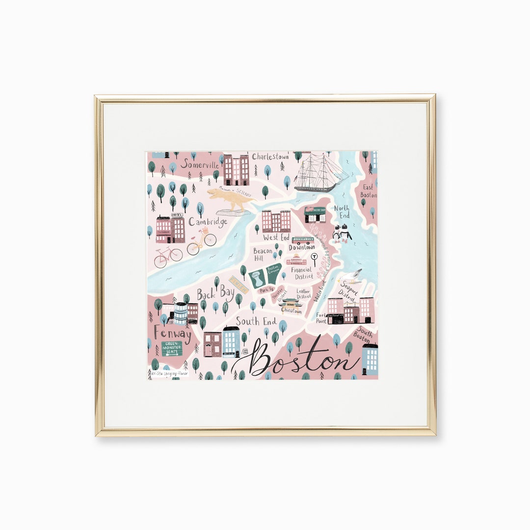 BOSTON Map Illustration, City Street, Massachusetts Gift, Wall Art ...