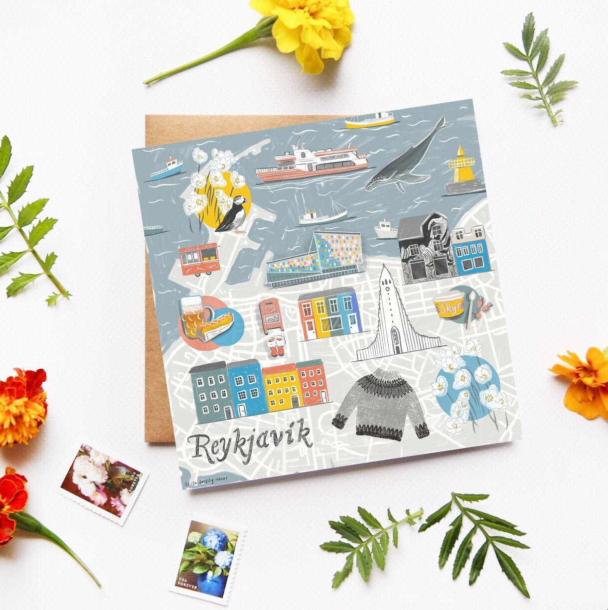 Reykjavík Card Iceland Illustrated Map Icelandic Travel - Etsy