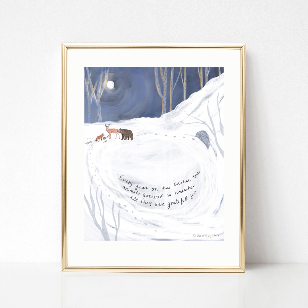 Winter Solstice Animals Art Print, Gratitude Christmas Holiday Gift ...