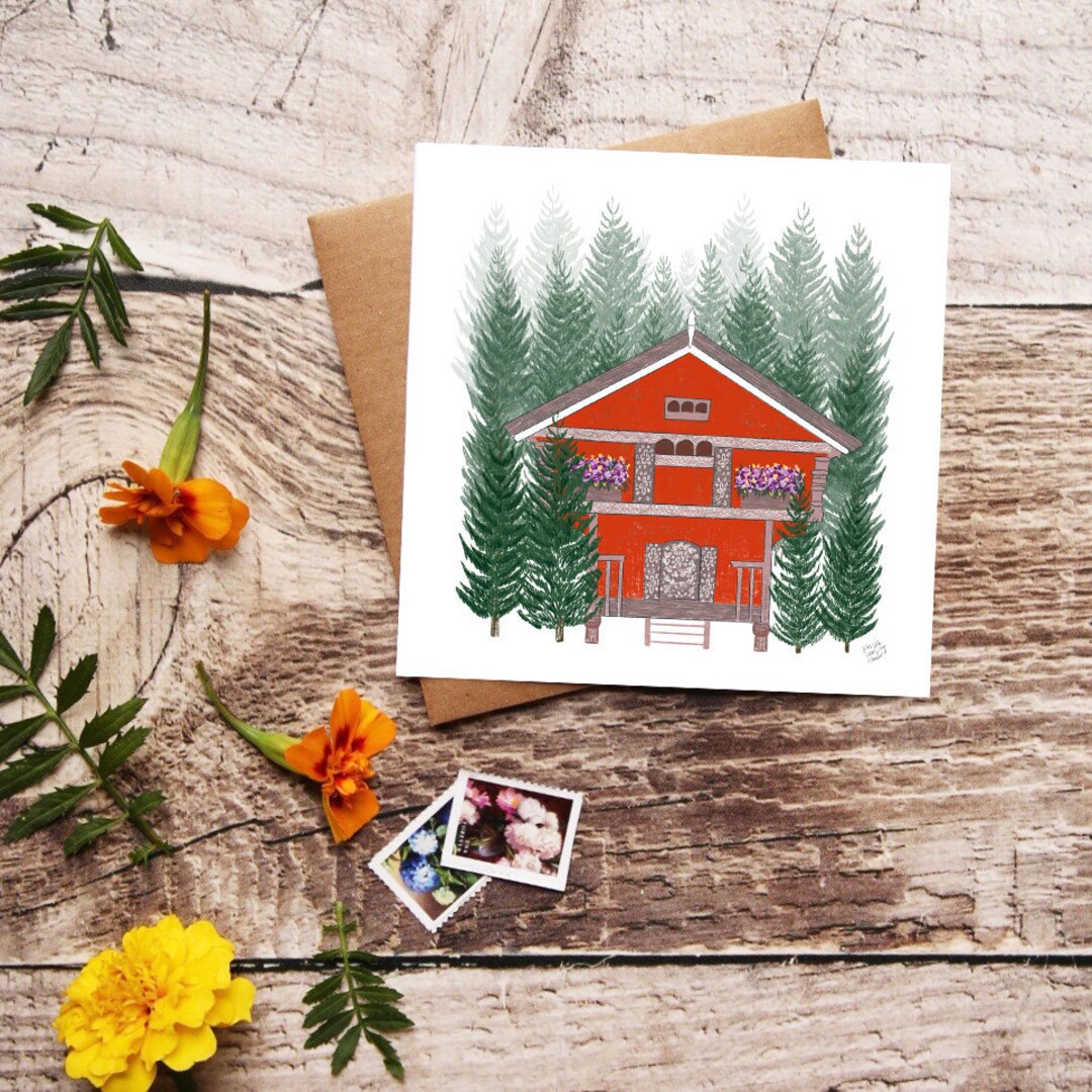 Norwegian Stabbur in Woods, Nordic Illustration Card, Explore ...