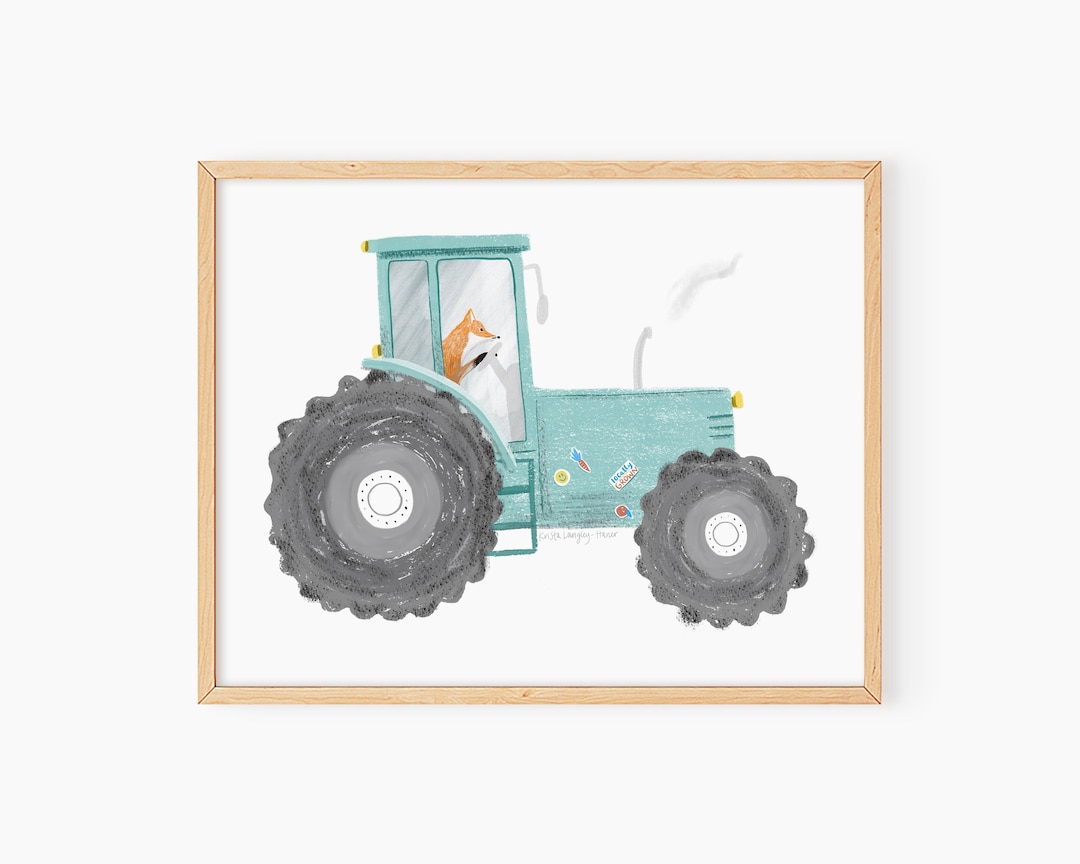 Tractor Illustrated Art Print, Fox Driving a Tractor Illustration, Cute ...