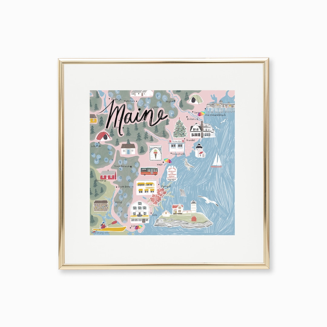 Coastal Maine Map, Southern Maine Illustration, Ogunquit, York ...