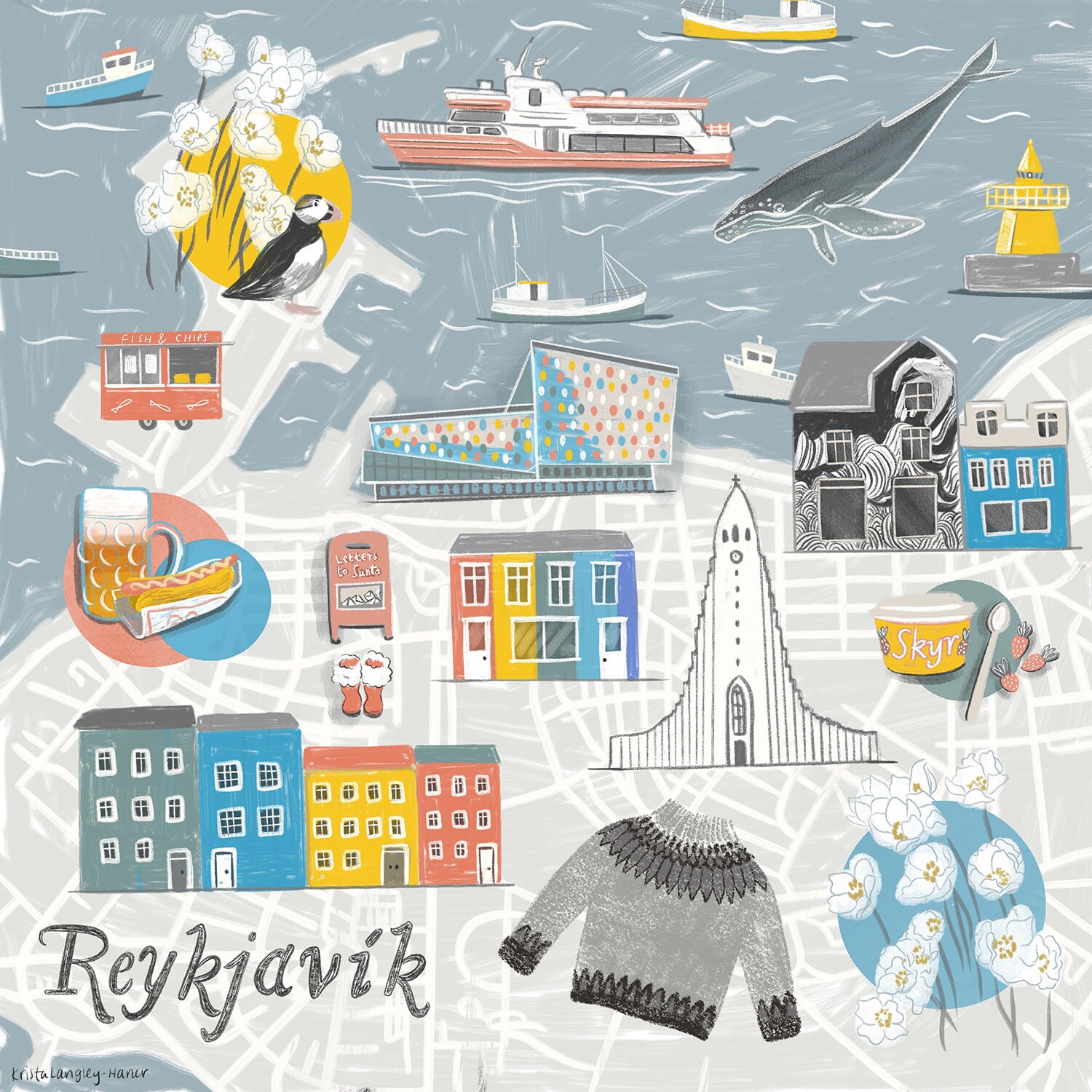 Reykjavík Card Iceland Illustrated Map Icelandic Travel - Etsy