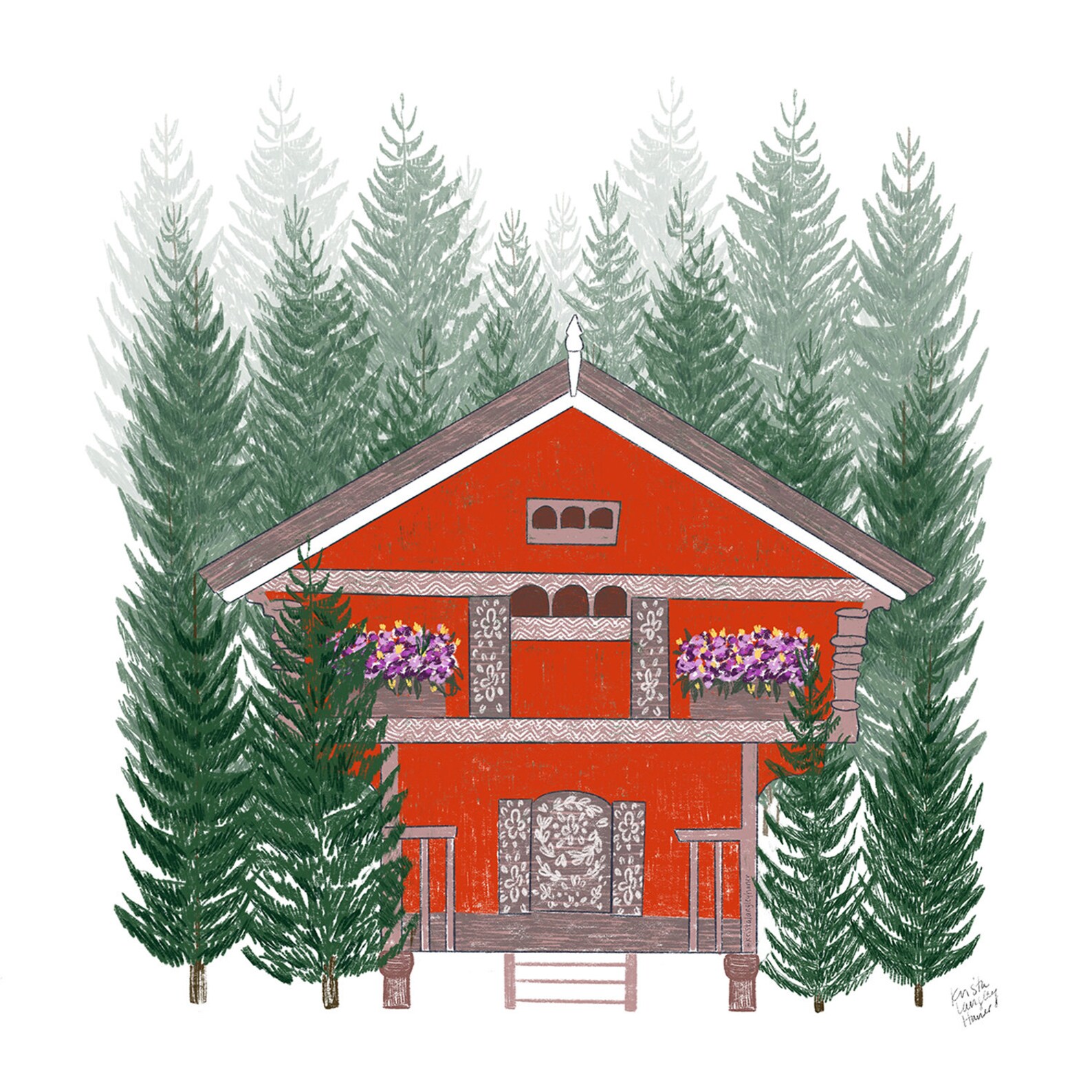 Norwegian Stabbur in Woods, Nordic Illustration, Scandinavian Art Print ...
