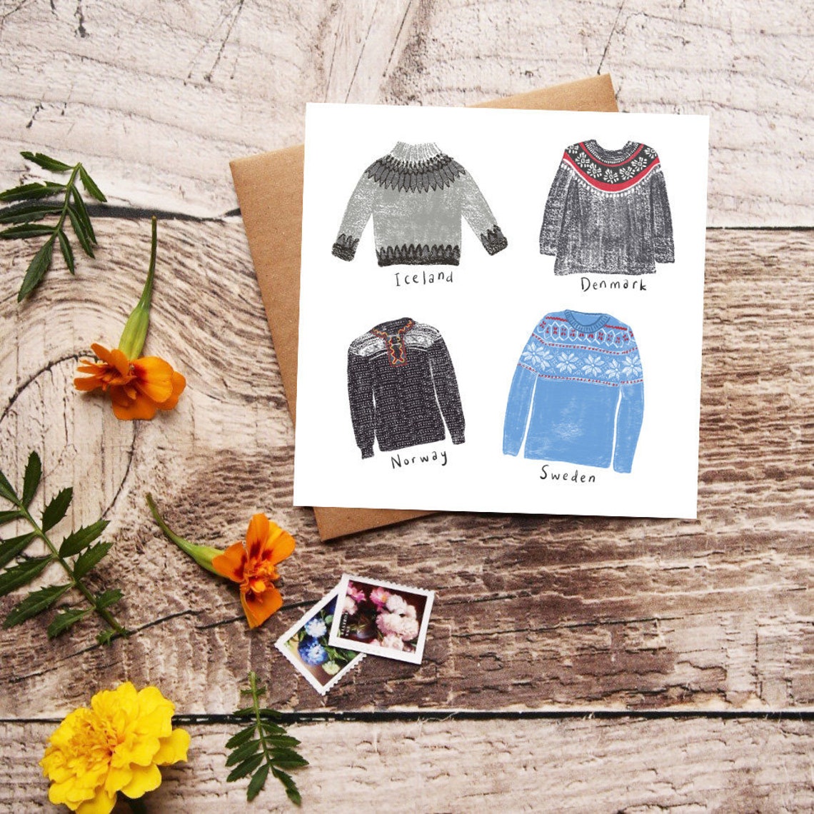 Nordic Sweaters Scandinavian Illustrated Card Hygge - Etsy